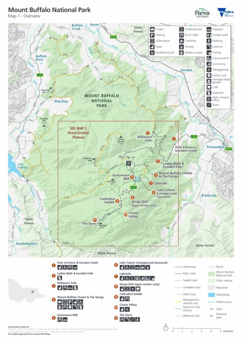 Mount Buffalo National Park Visitor Guide - Map 1 Overview by Parks ...