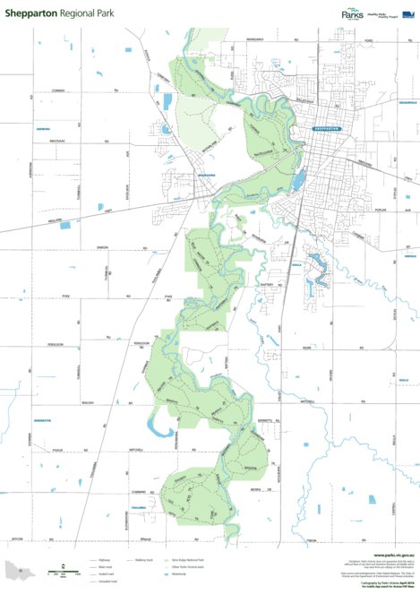 Shepparton Regional Park Visitor Guide Map by Parks Victoria | Avenza Maps