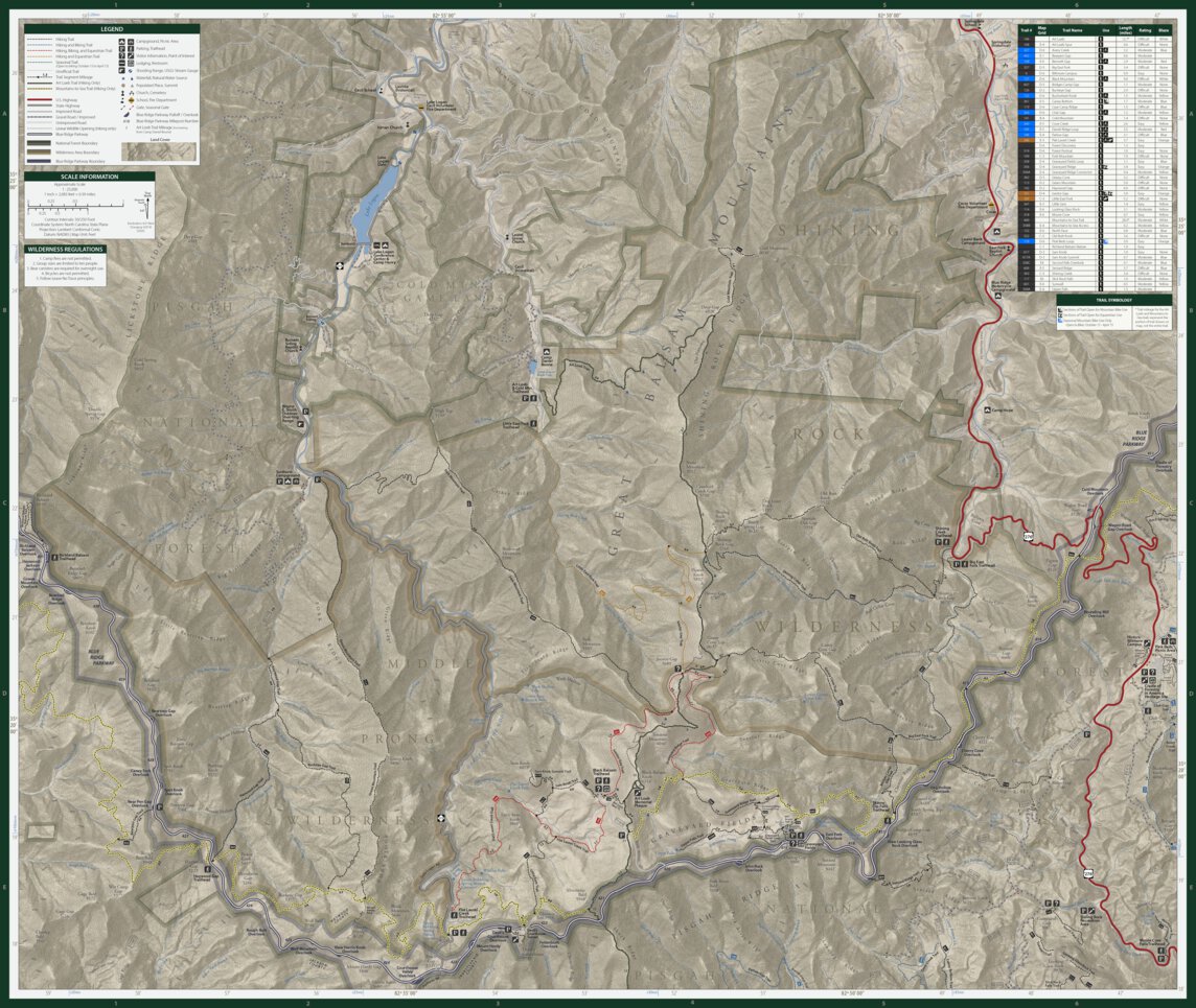 Shining Rock / Middle Prong Wilderness Areas Map by Pisgah Map Company ...
