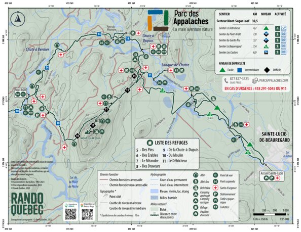 Parc des Appalaches | Carte secteur Mont-Sugar Loaf Map by Rando Quebec ...