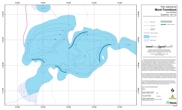 Lac Caroline (Mont-Tremblant) Map by Sepaq | Avenza Maps