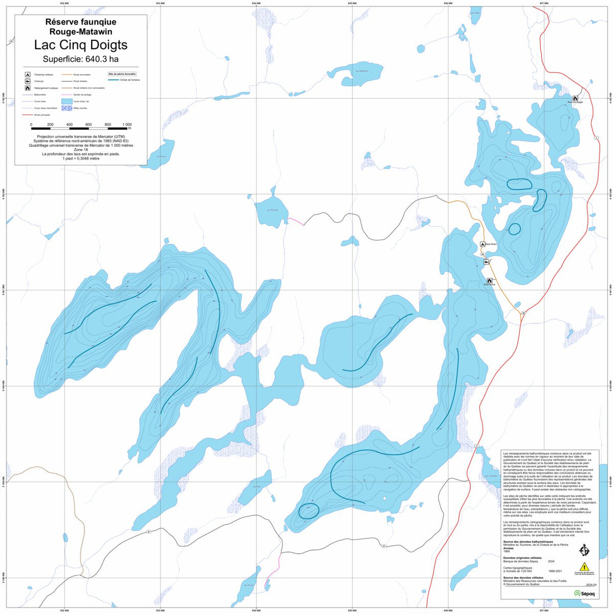 Lac Cinq Doigts (Rouge-Matawin) Map by Sepaq | Avenza Maps