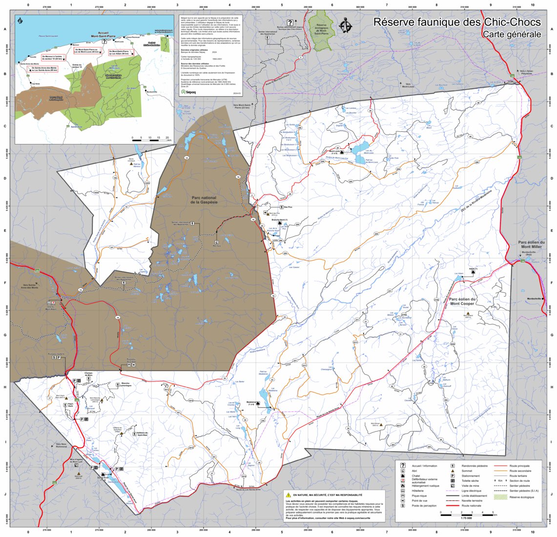 Réserve faunique des Chic-Chocs : Carte générale Map by Sepaq | Avenza Maps