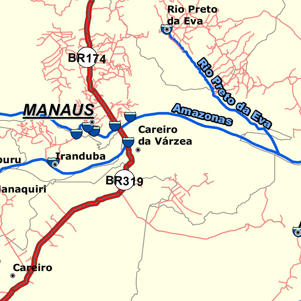 MAPA RODOVIÁRIO E HIDROVIÁRIO DO ESTADO DO AMAZONAS - BRASIL Map by ...