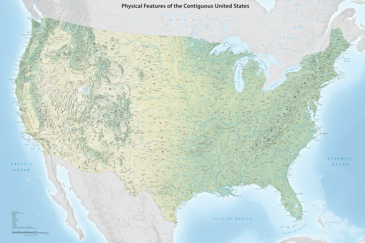 Map Of Usa With Geographical Features