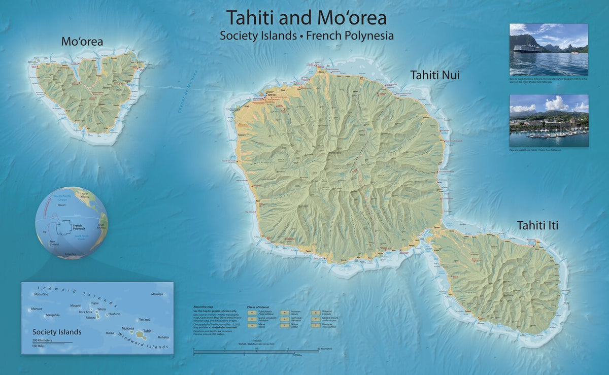 Tahiti and Mo‘orea Reference Map by ShadedRelief.com | Avenza Maps