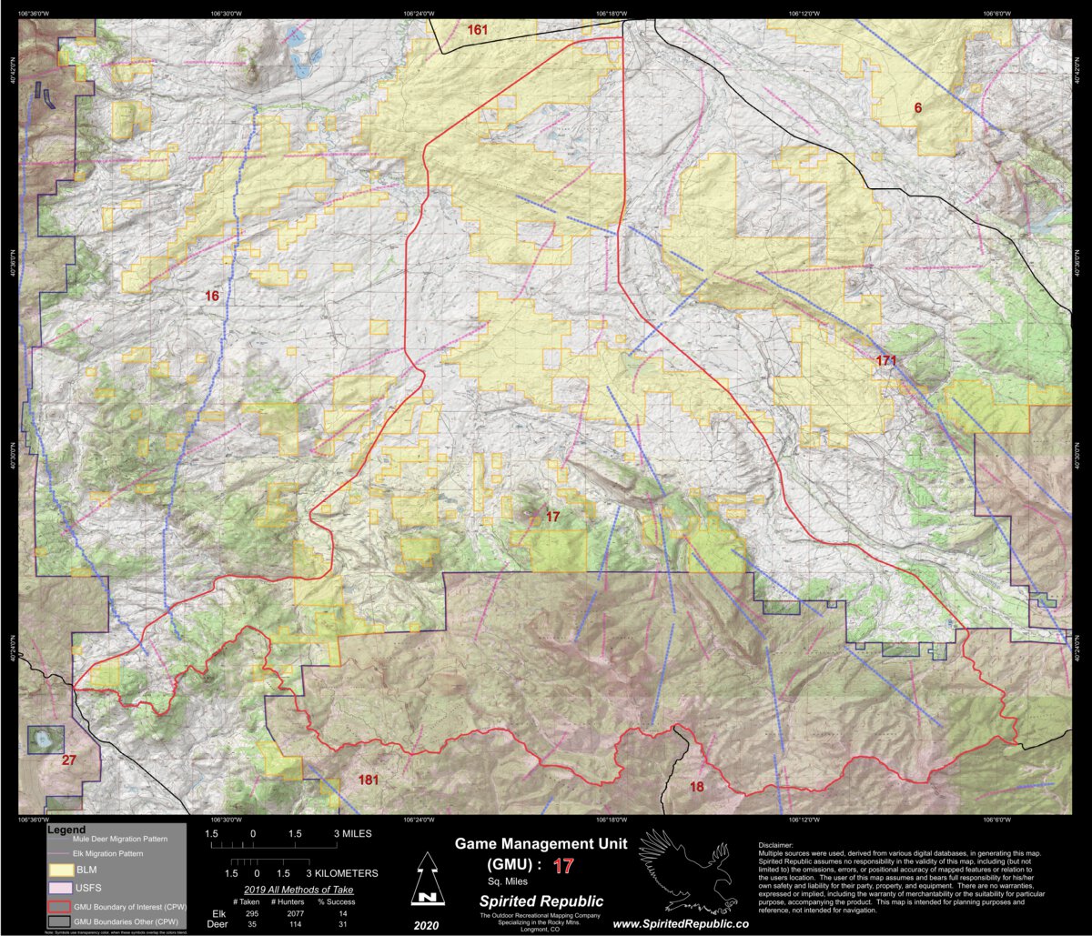 2020 Colorado Big Game Elk/Deer Topo Hunt Public Lands GMU 17 Map by ...