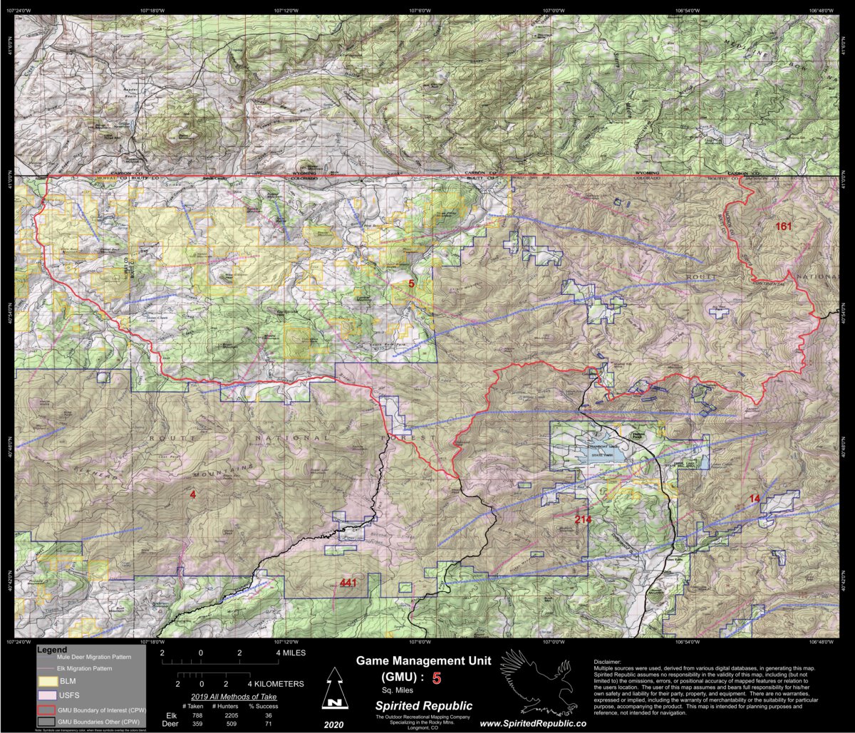 2020 Colorado Big Game Elk/Deer Topo Hunt Public Lands GMU 5 Map by ...