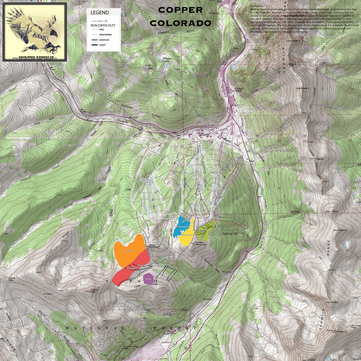 2020 Copper Ski Area Trails on Topographic Map by Spirited Republic ...