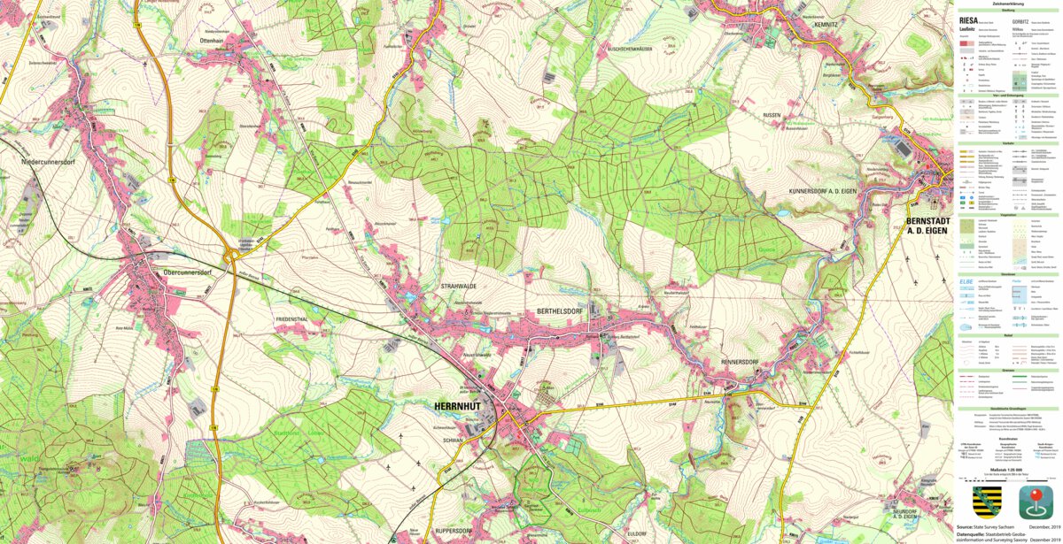 Berthelsdorf, Herrnhut, Stadt (1:25,000 scale) Map by Staatsbetrieb ...