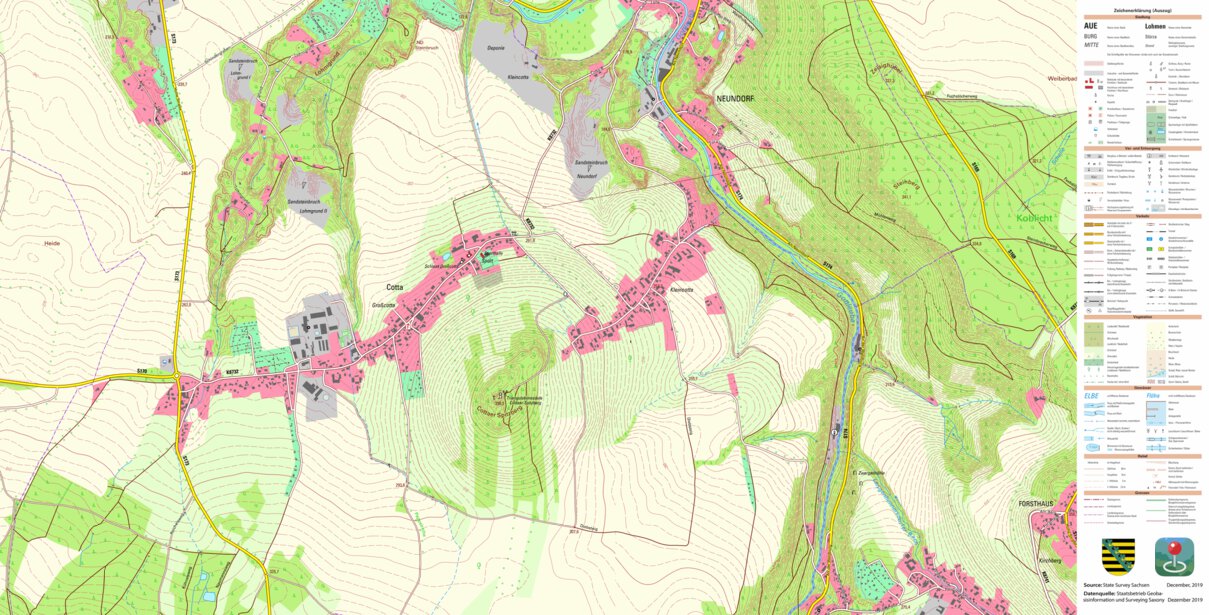 Cotta, Dohma (1:10,000 scale) Map by Staatsbetrieb Geobasisinformation ...