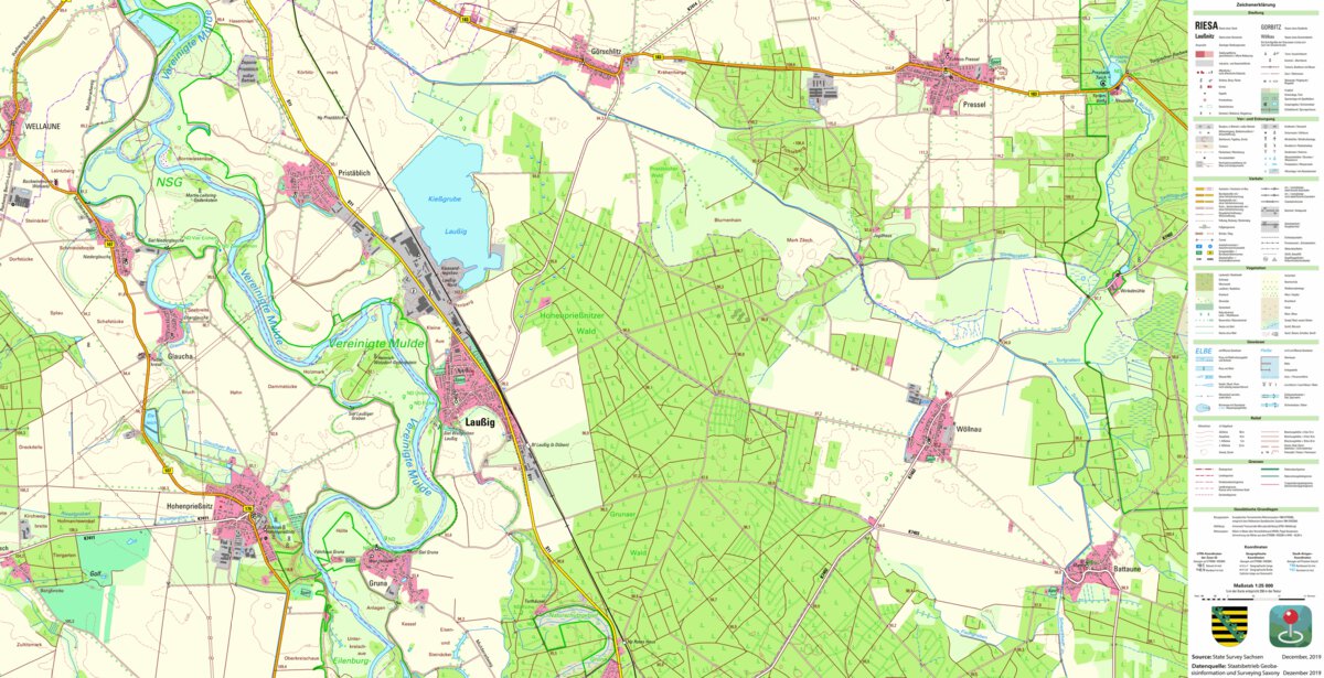 Gruna, Laußig (1:25,000 scale) Map by Staatsbetrieb Geobasisinformation ...