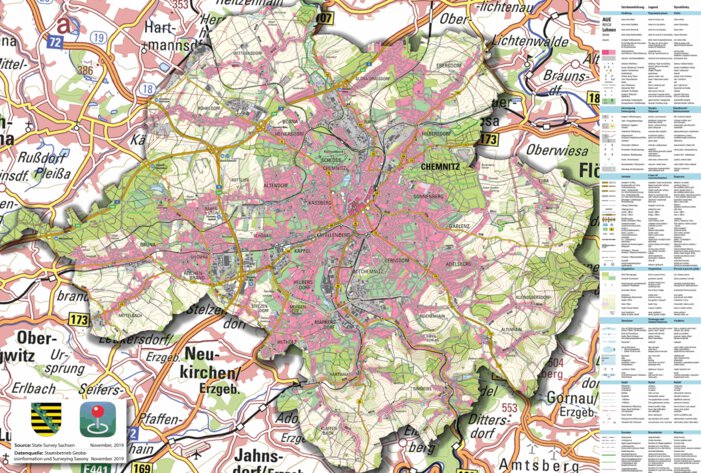 Urban District of Chemnitz (1:50,000 scale) Map by Staatsbetrieb ...