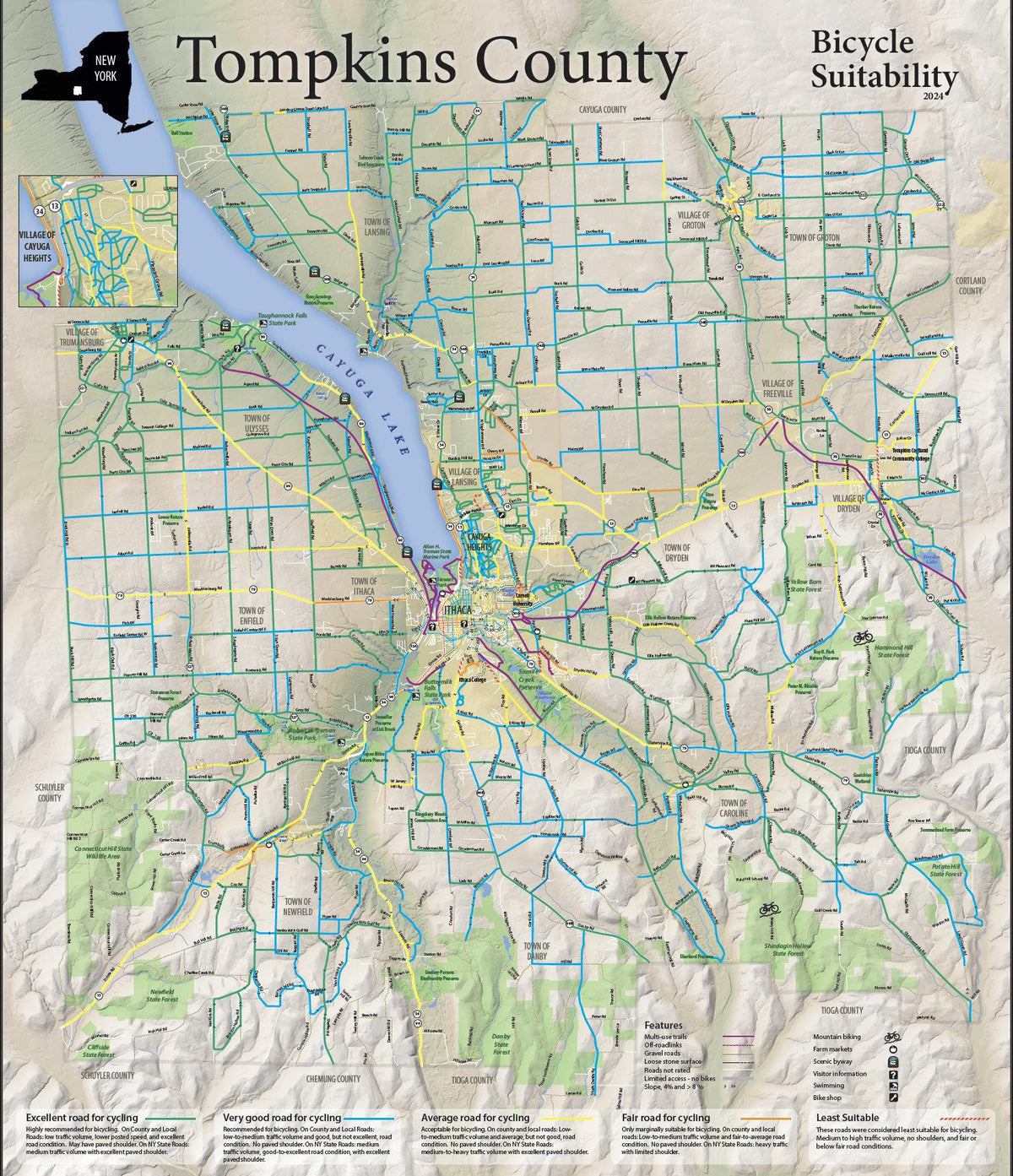 Ithaca-Tompkins County Bike Map 2024 by Steve Spindler Cartography ...