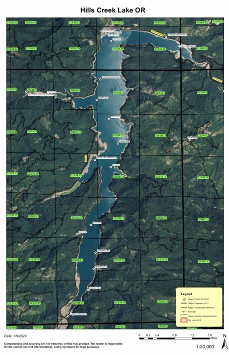 Hills Creek Lake, OR Map by Super See Services | Avenza Maps
