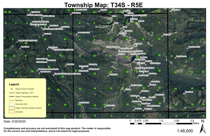 Sky Lakes Wilderness T34S R5E Township Map by Super See Services ...