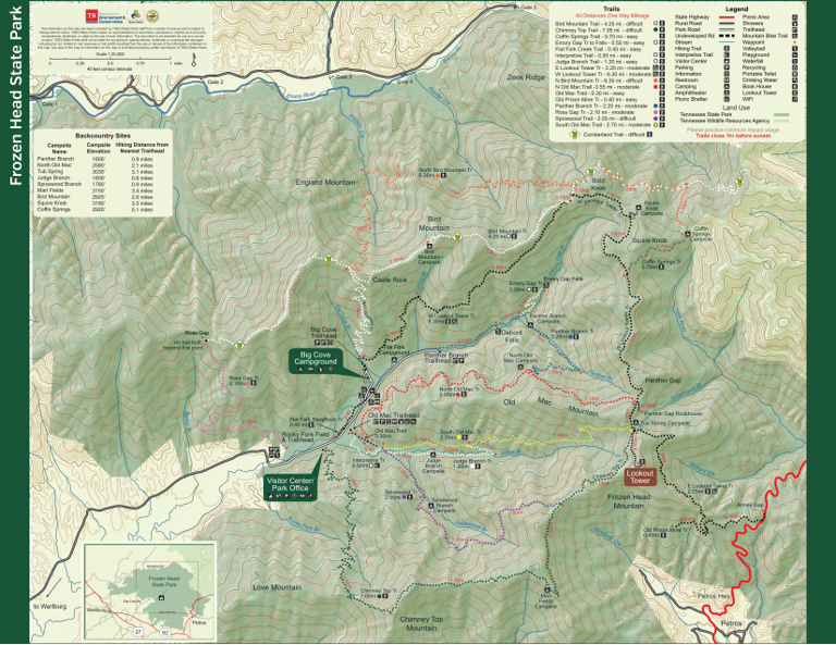 Frozen Head State Park Map by Tennessee State Parks | Avenza Maps