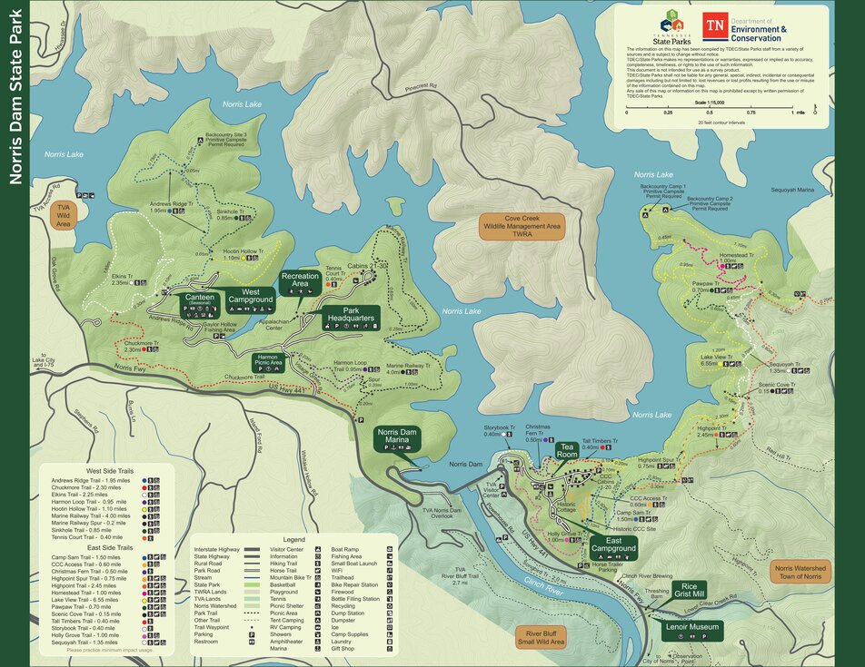 Norris Dam State Park Map by Tennessee State Parks | Avenza Maps