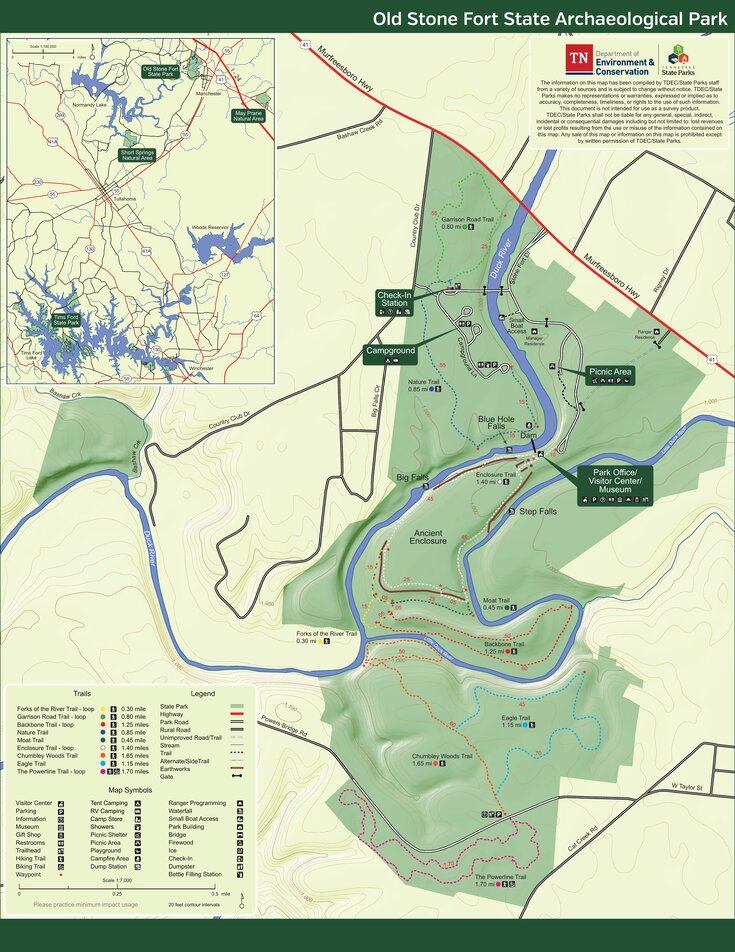 Old Stone Fort State Archaeological Park Map by Tennessee State Parks ...