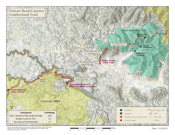 The Cumberland Trail - Frozen Head, Catoosa WMA Map by Tennessee State ...