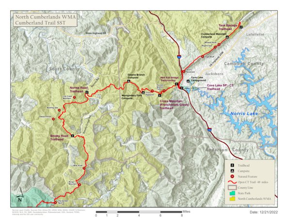 The Cumberland Trail - North Cumberland WMA, Cove Lake Map by Tennessee ...