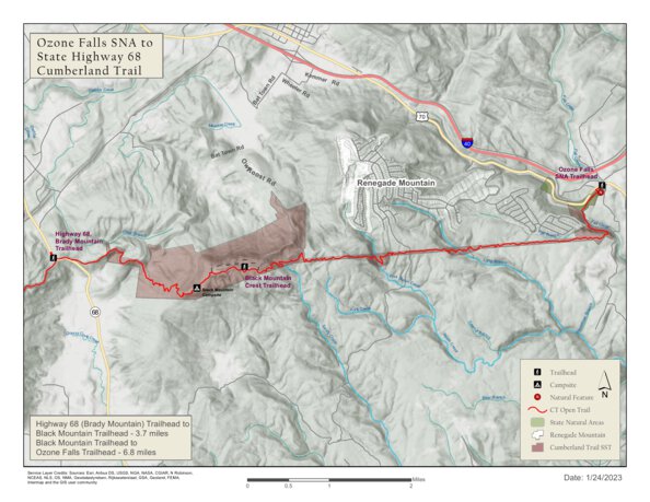 The Cumberland Trail - Ozone Falls SNA to Hwy 68 Map by Tennessee State ...