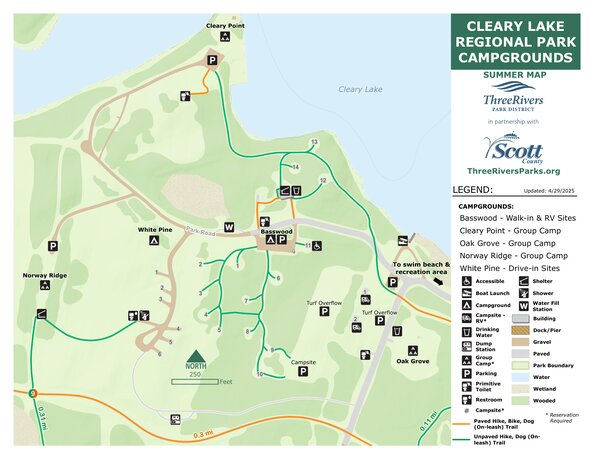 Cleary Lake Regional Park Campgrounds Map by Three Rivers Park District ...
