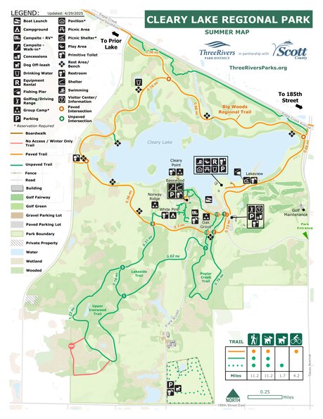 Cleary Lake Regional Park Summer Map by Three Rivers Park District ...