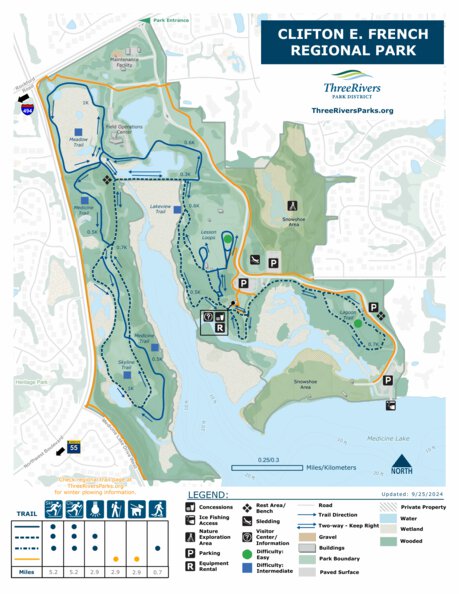 French Regional Park Winter Map by Three Rivers Park District | Avenza Maps