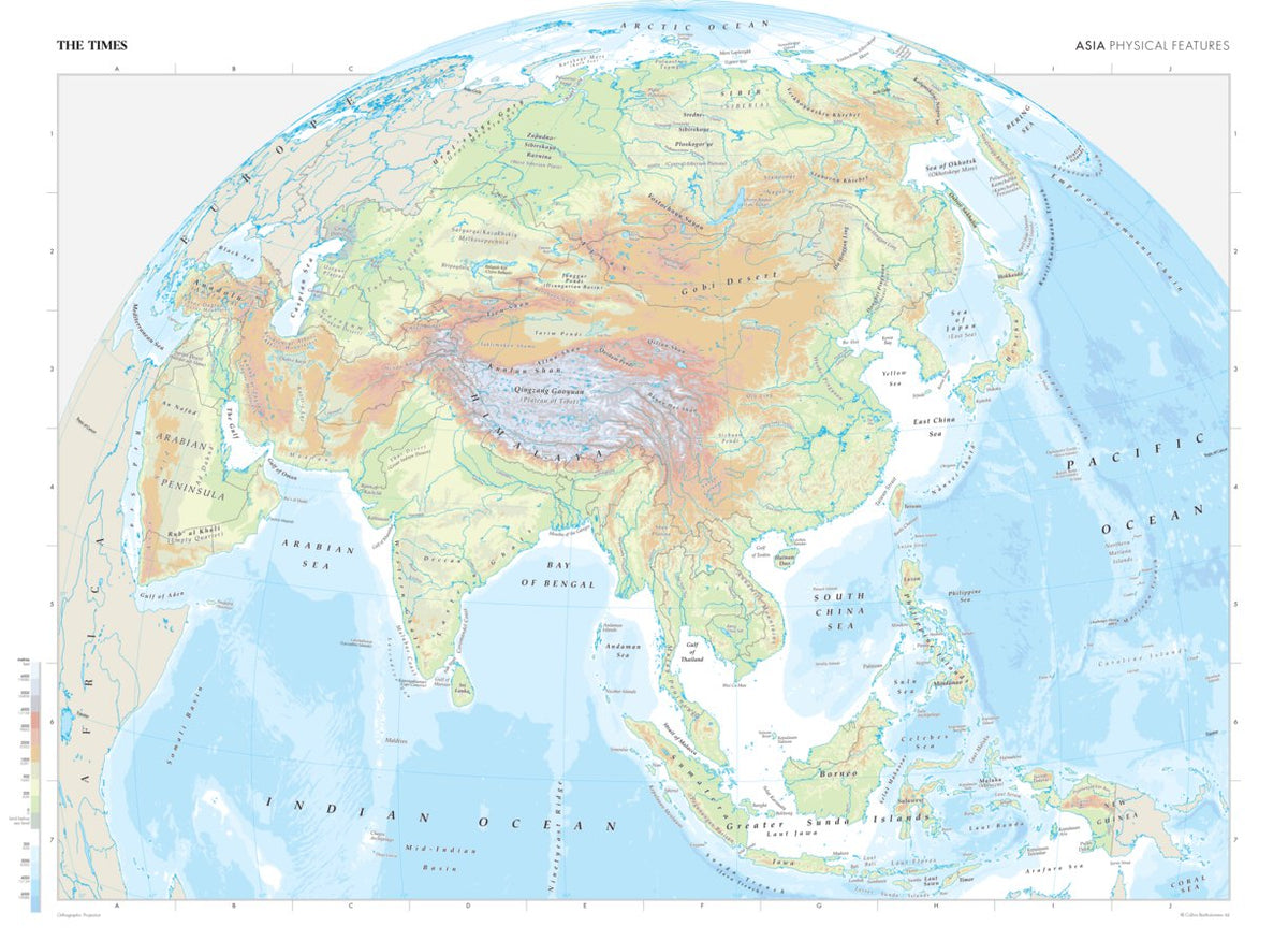 The Times Map of Asia (Physical Features) by Times Maps | Avenza Maps