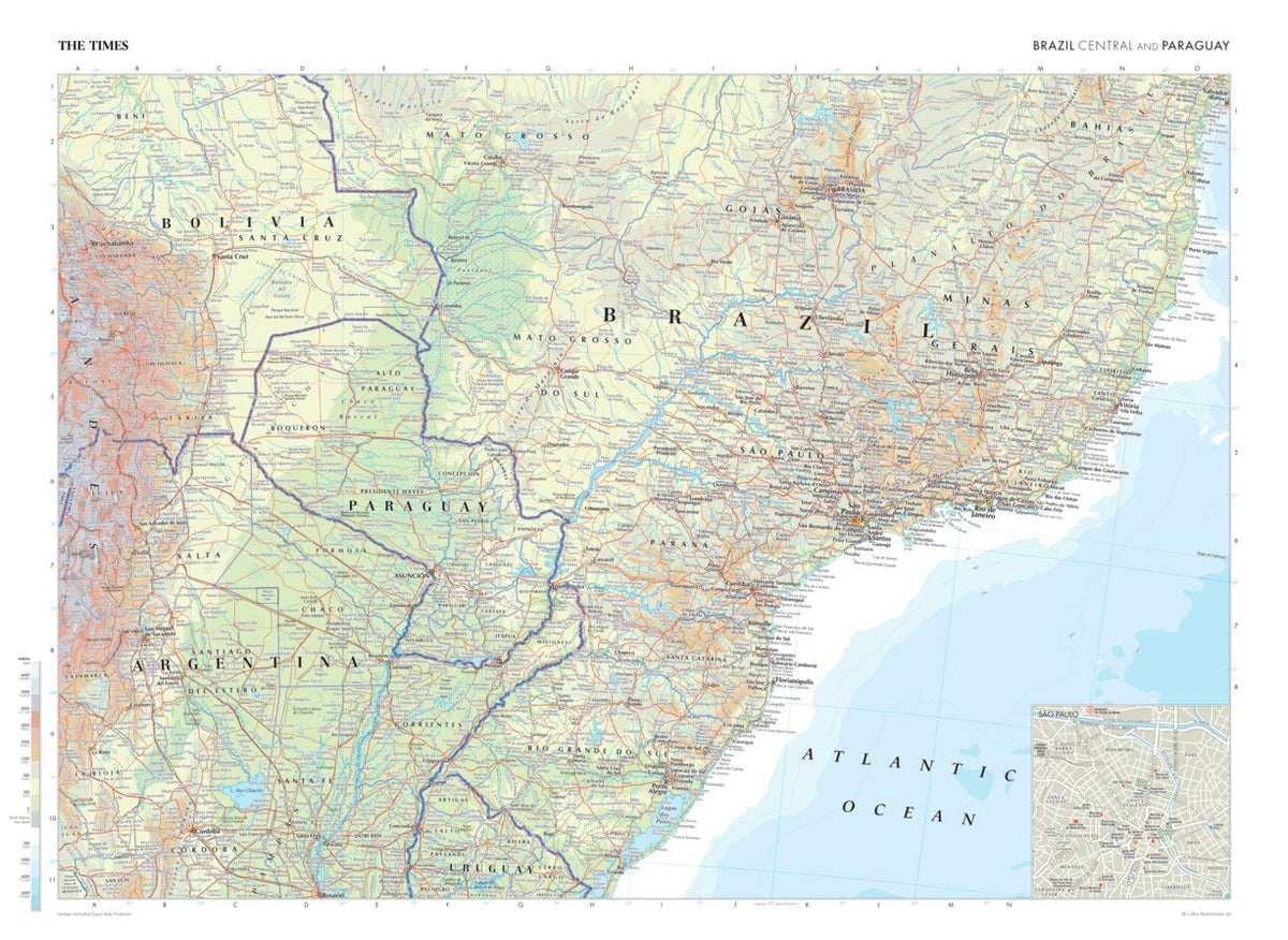 The Times Map of Brazil (Central) and Paraguay by Times Maps | Avenza Maps