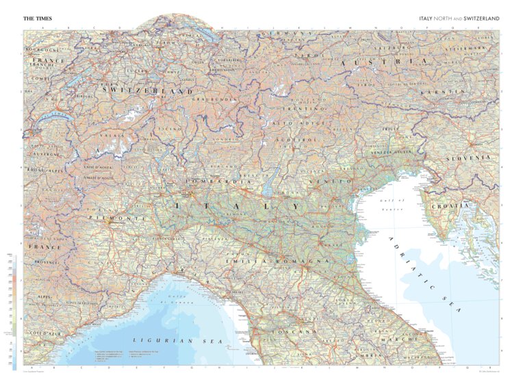 The Times Map of Italy (North) and Switzerland by Times Maps | Avenza Maps