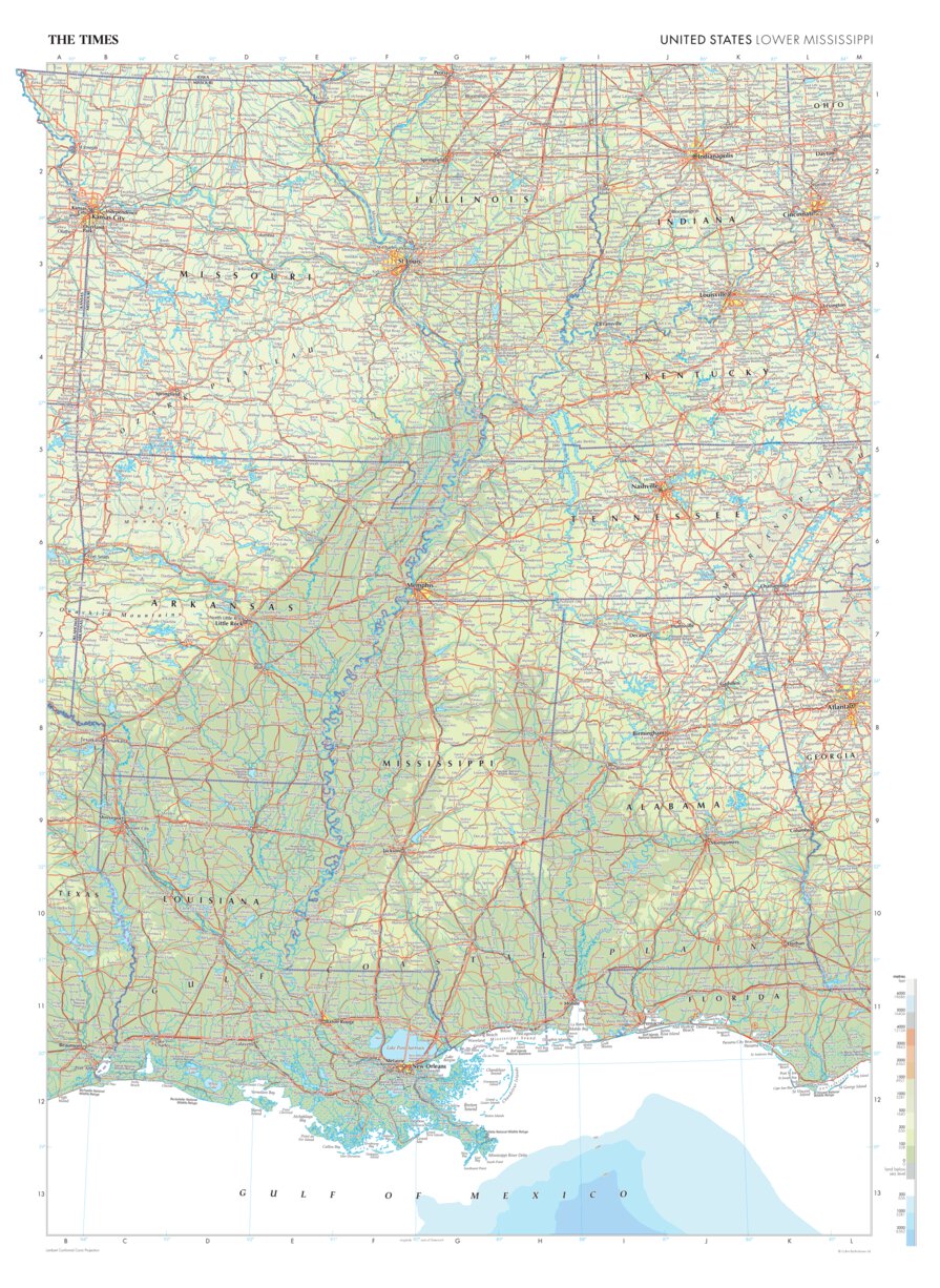 The Times Map of Lower Mississippi (United States) by Times Maps ...