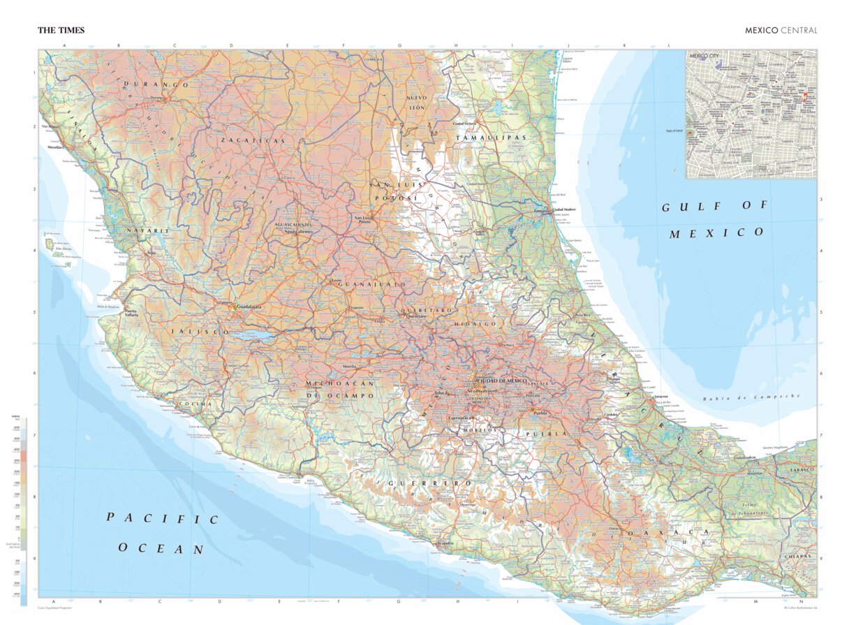 The Times Map of Mexico (Central) by Times Maps | Avenza Maps