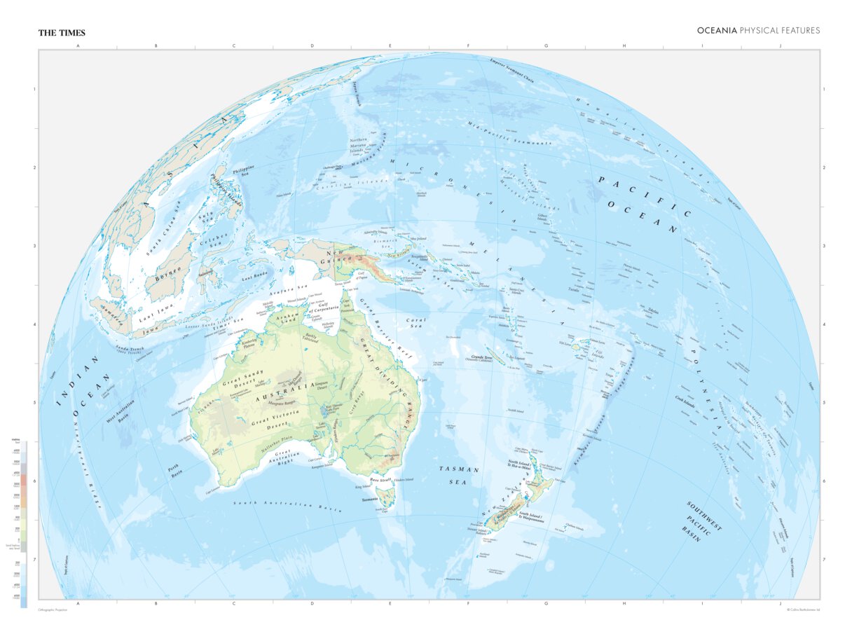 The Times Map of Oceania (Physical Features) by Times Maps | Avenza Maps