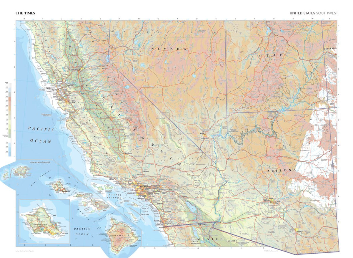 The Times Map of the United States (Southwest) by Times Maps | Avenza Maps