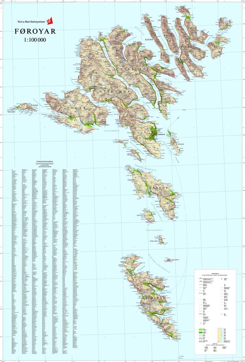 Faroe Islands (1:100,000 scale) Map by Umhvorvisstovan | Avenza Maps