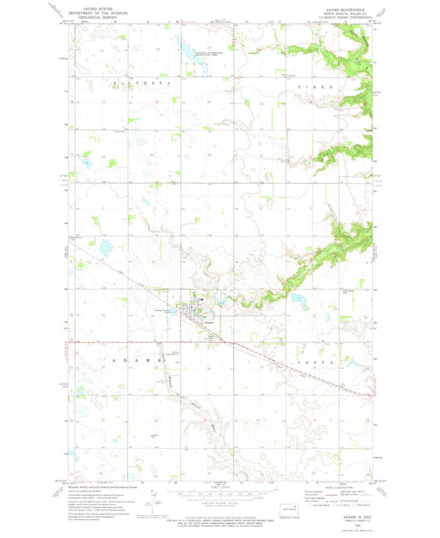 Adams, ND (1972, 24000-Scale) Map by United States Geological Survey ...