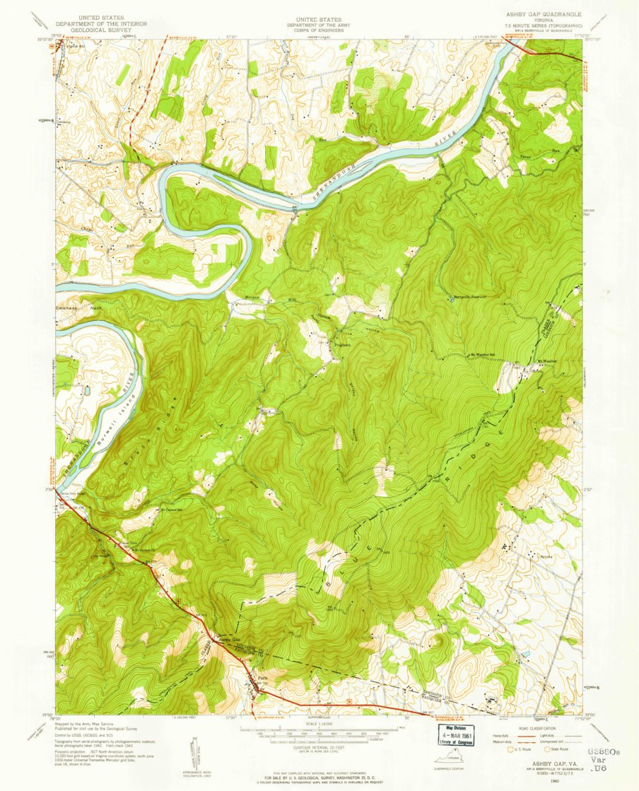 Ashby Gap, VA (1943, 24000-Scale) Map by United States Geological ...