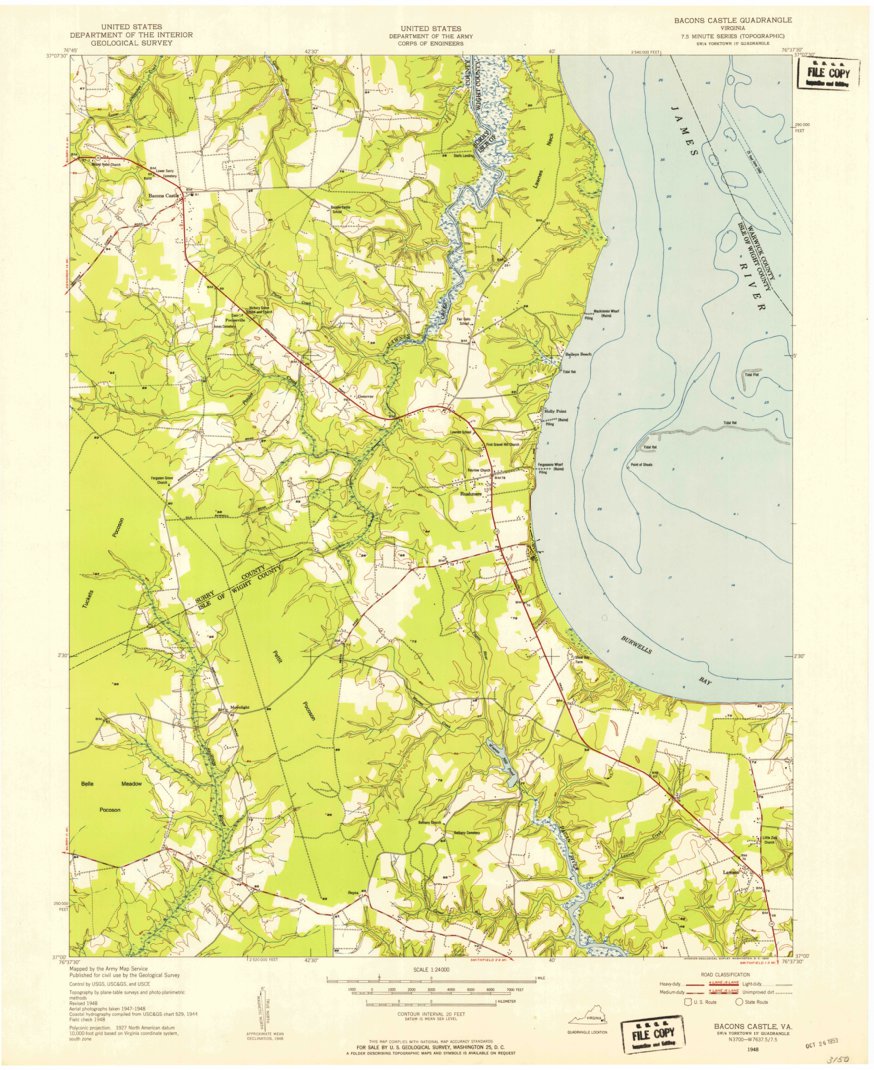 Bacons Castle, VA (1948, 24000-Scale) Map by United States Geological ...