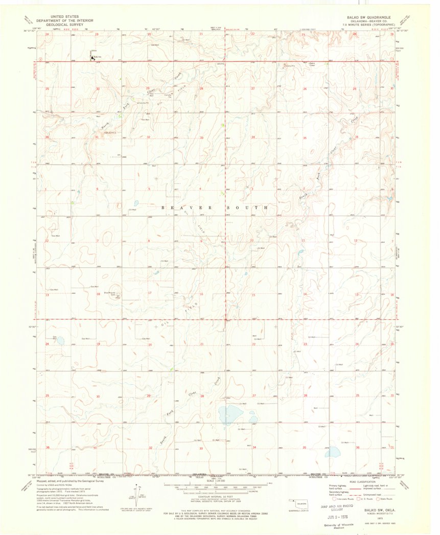Balko SW, OK (1973, 24000-Scale) Map by United States Geological Survey ...