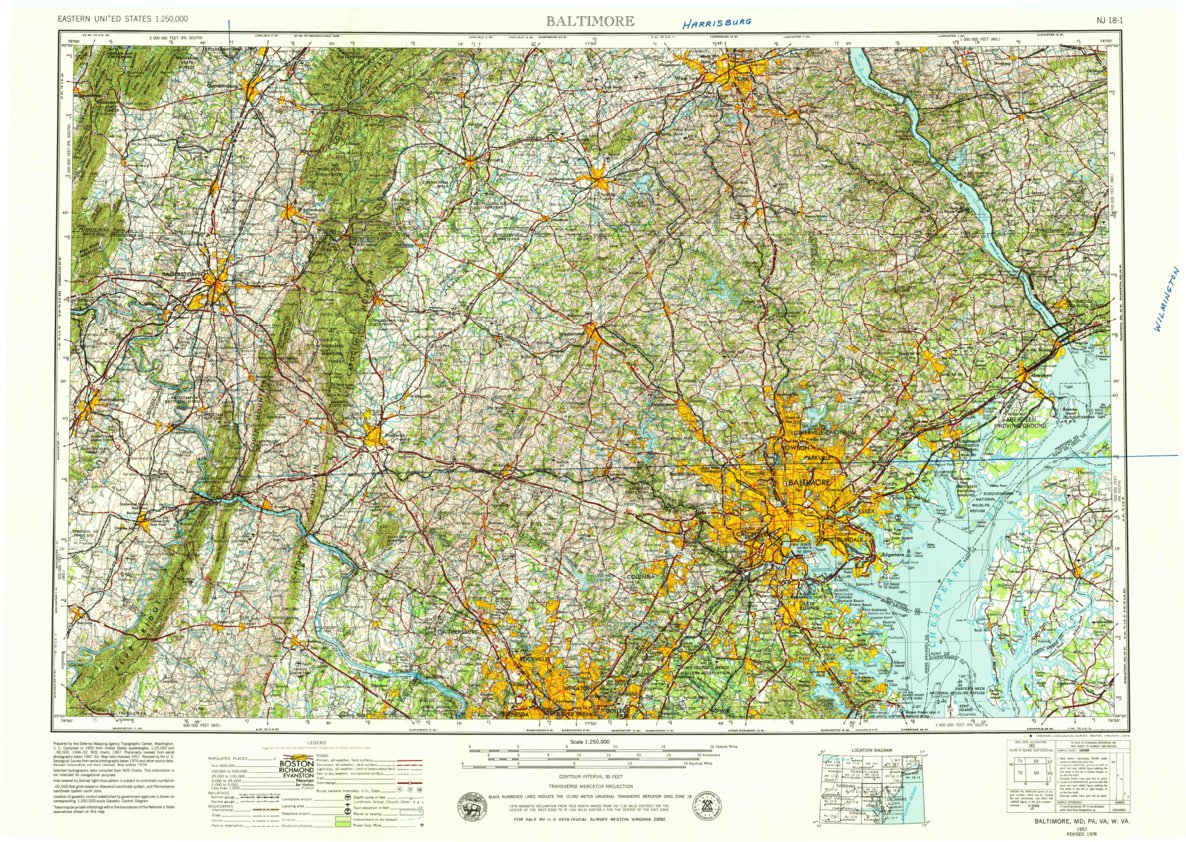 Baltimore, MD-PA-VA-WV (1957, 250000-Scale) Map by United States ...