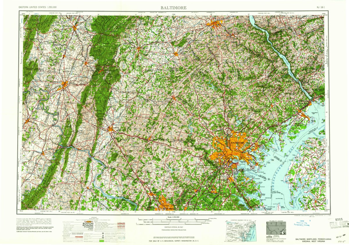 Baltimore, MD-PA-VA-WV (1961, 250000-Scale) Map by United States ...