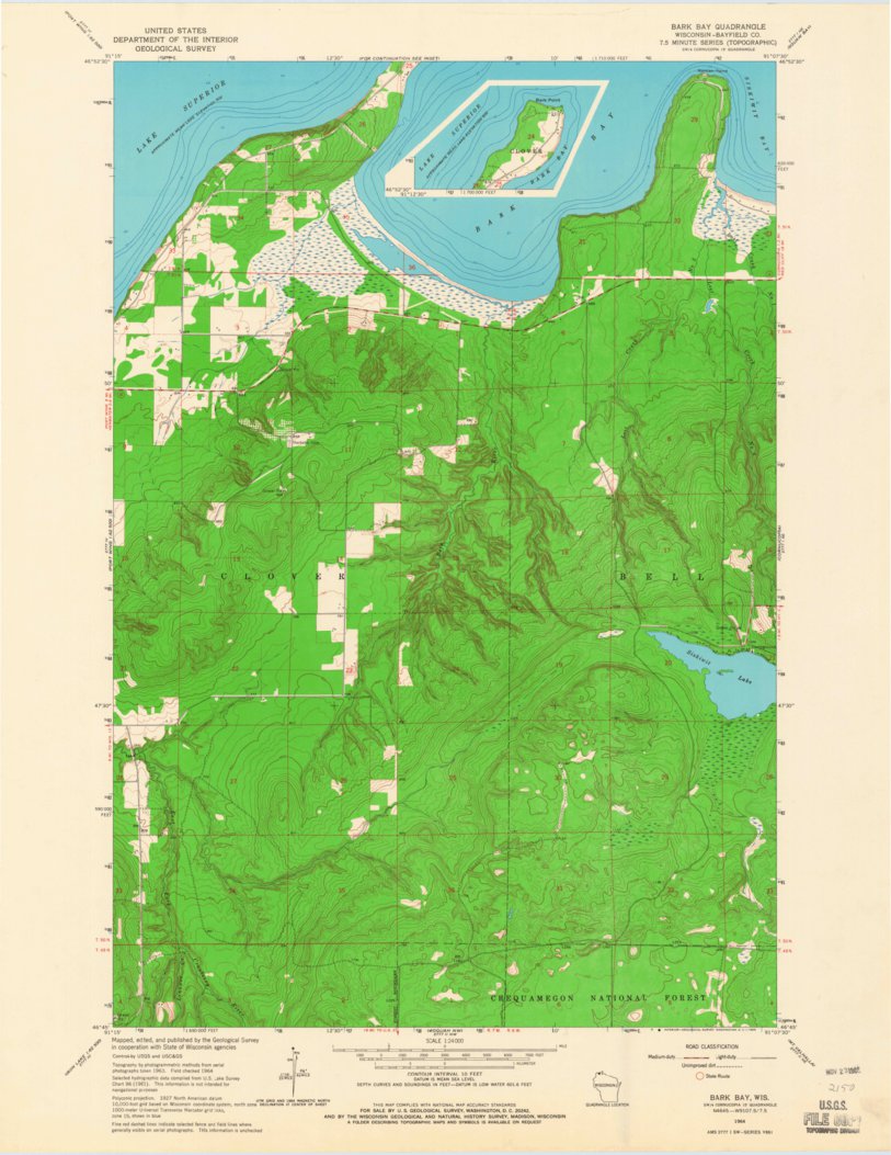 Bark Bay, WI (1964, 24000-Scale) Map by United States Geological Survey ...