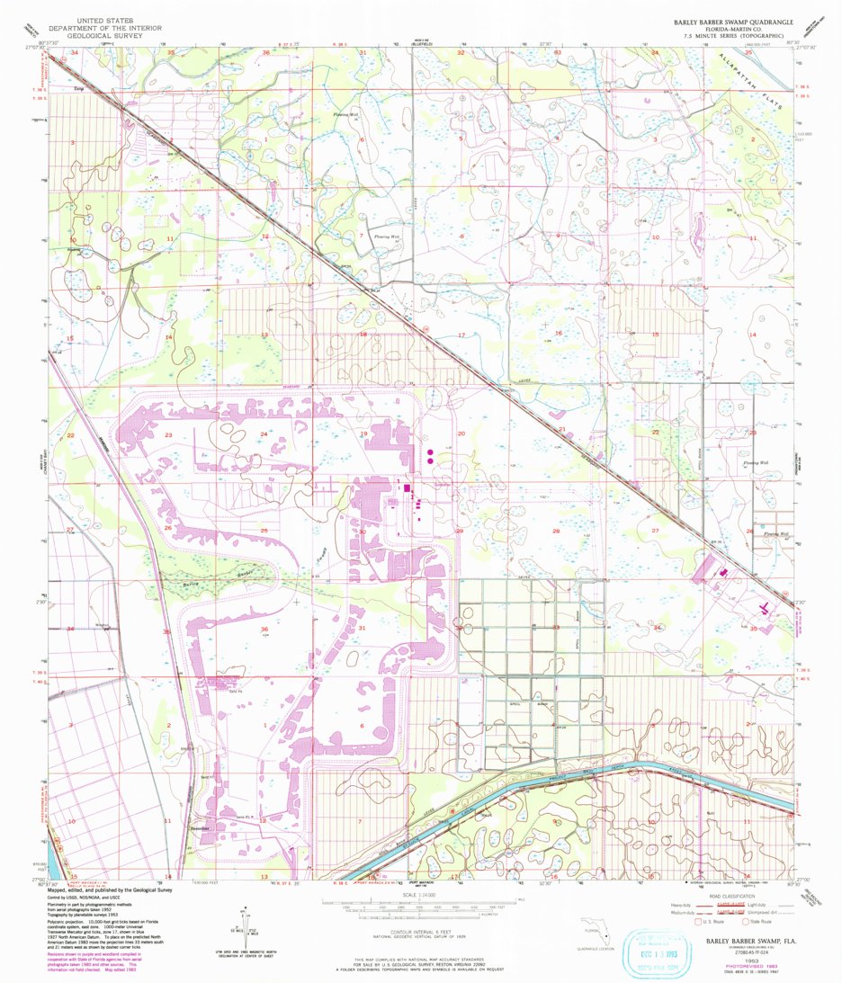 Barley Barber Swamp, FL (1953, 24000-Scale) Map by United States ...