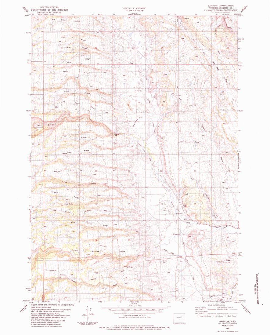 Barnum, WY (1984, 24000-Scale) Map by United States Geological Survey ...