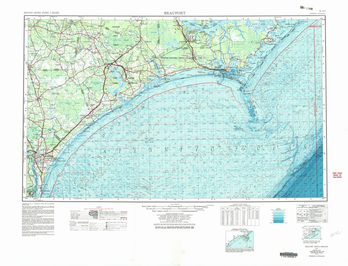 Beaufort, NC (1953, 250000-Scale) Map by United States Geological ...