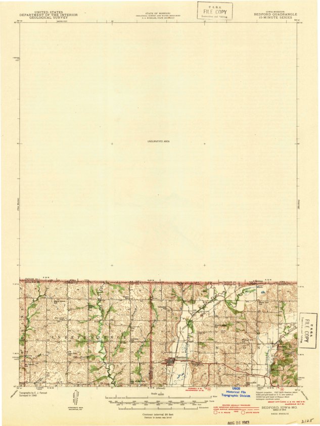 Bedford, IA-MO (1943, 62500-Scale) Map by United States Geological ...