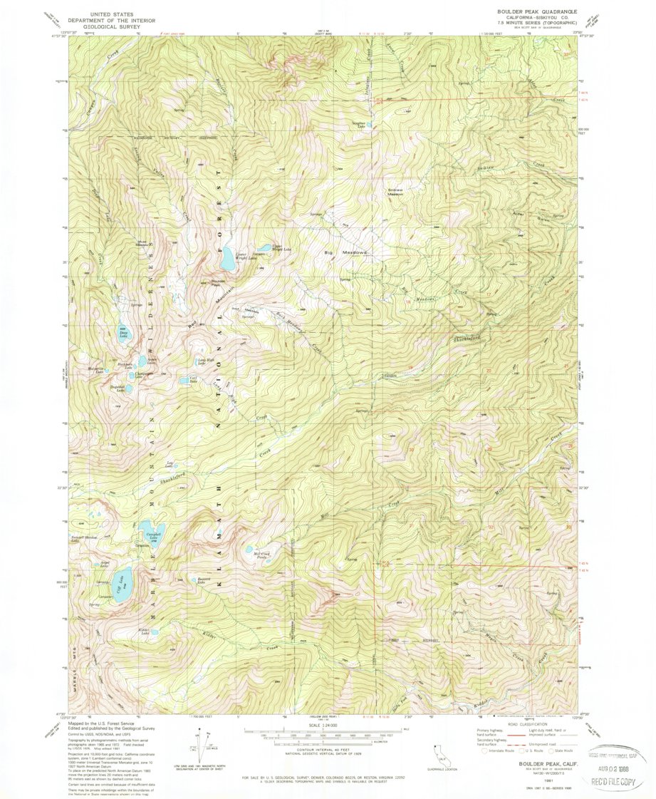 Boulder Peak, CA (1981, 24000-Scale) Map by United States Geological ...