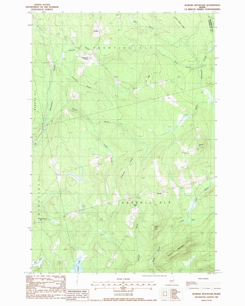 Bowers Mountain, ME (1988, 24000-Scale) Map by United States Geological ...